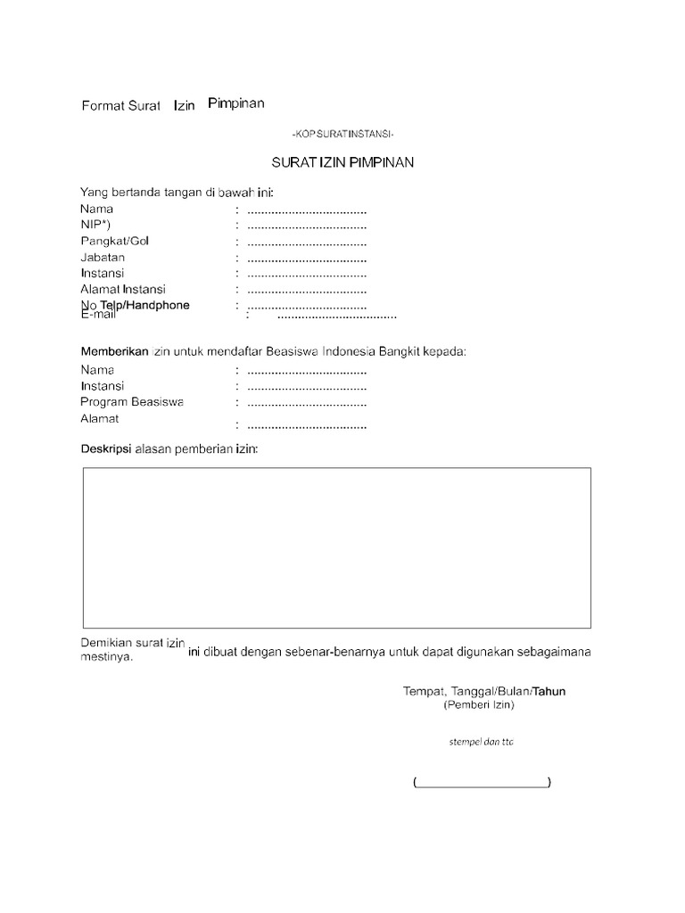 02 Format Surat Izin Pimpinan | PDF