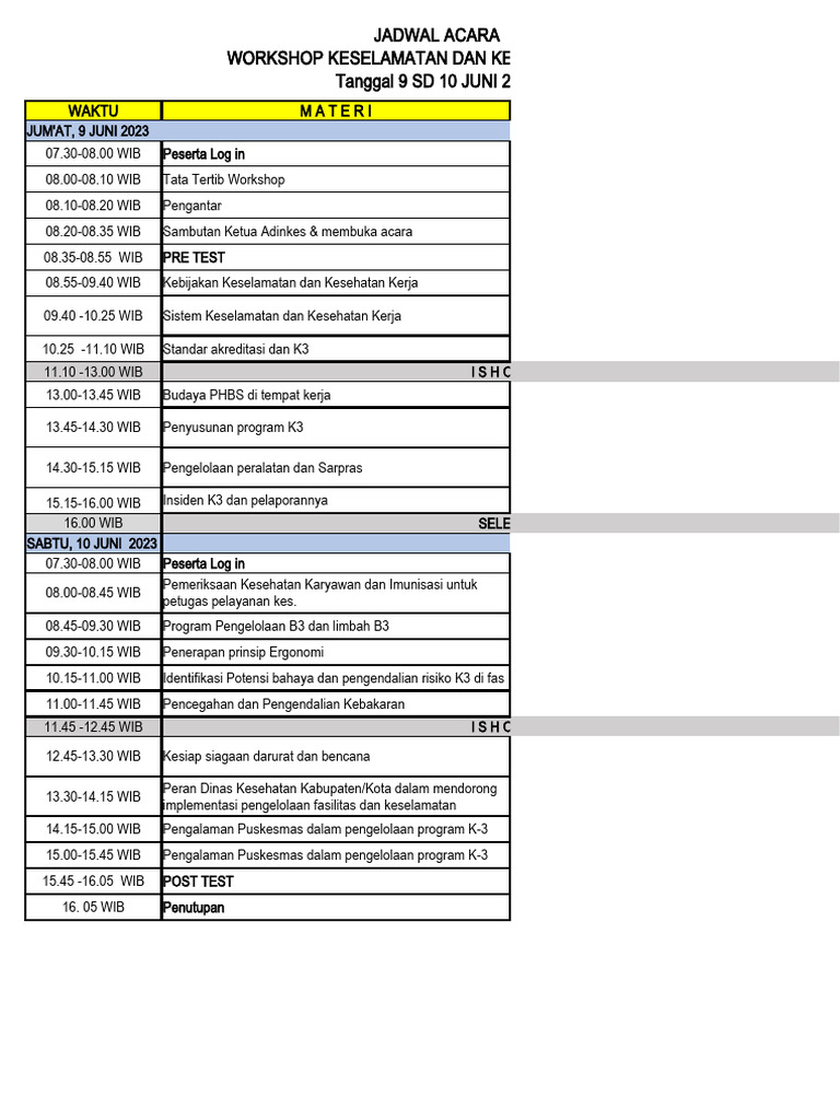 2023 Jadwal WS K3 Rev 8 Juni 23 | PDF