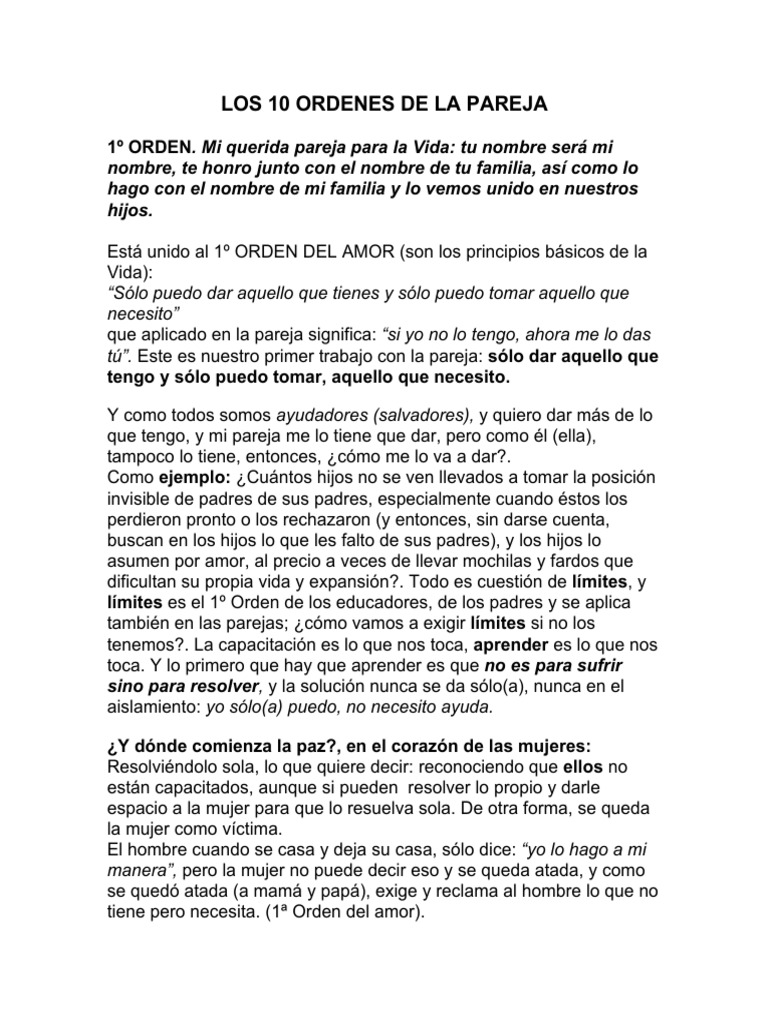 LOS 10 ORDENES DE LA PAREJA para Alumnos | PDF | Amor