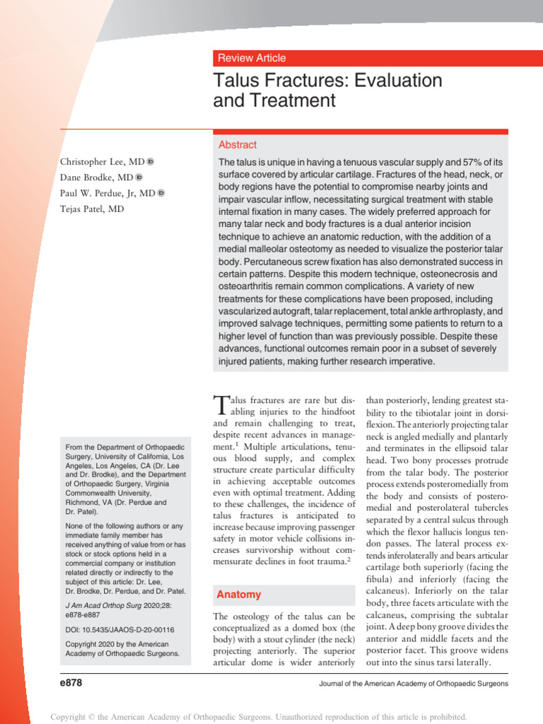 Talus Fractures Evaluation and Treatment.2 | Download Free PDF | Ankle ...