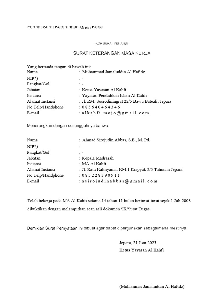 03-Format-Surat-Keterangan-Masa-Kerja oke | PDF
