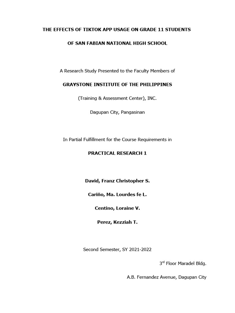 The Effects of TikTok Usage On Grade 11 Students of San Fabian National ...