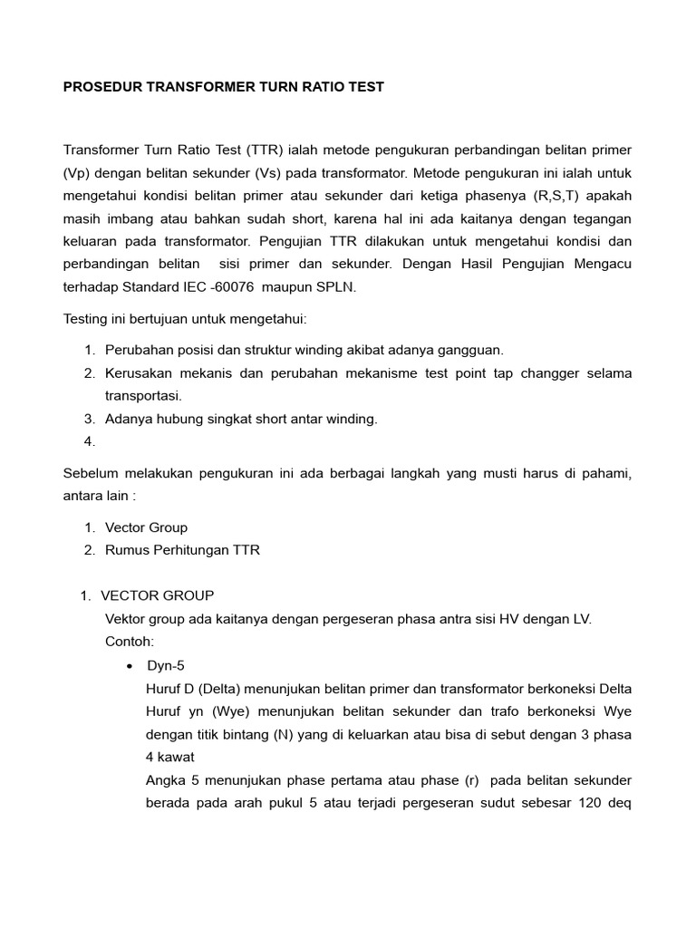 Prosedur Uji Rasio Belitan Transformator | PDF | Sains & Matematika