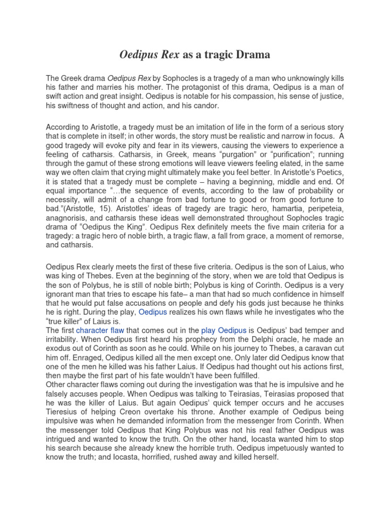 Oedipus Rex As A Tragic Drama | PDF | Oedipus | Tragedy