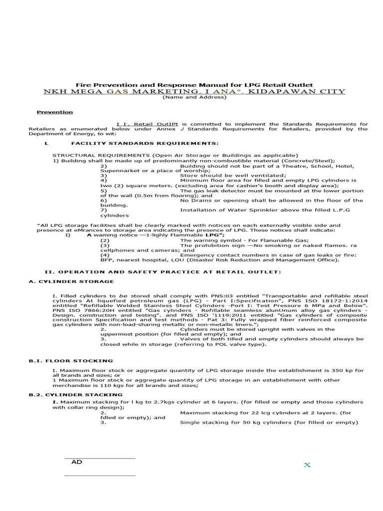 LPG Retail Outlet Fire Safety Manual | PDF | Gases | Gas Technologies