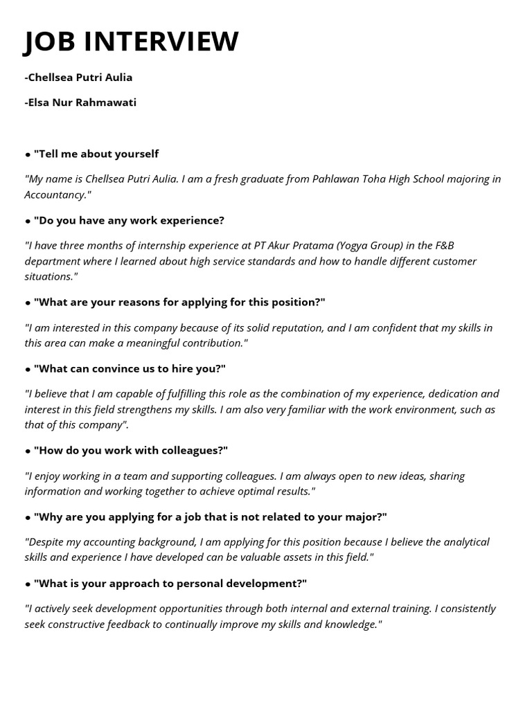 Contoh Dialog Job Interview | PDF | Experience | Leadership