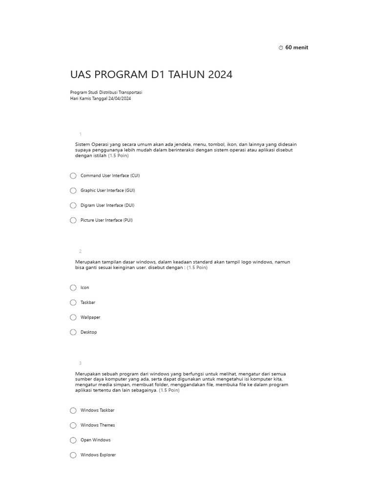 Uas Program D1 Tahun 2024 | PDF