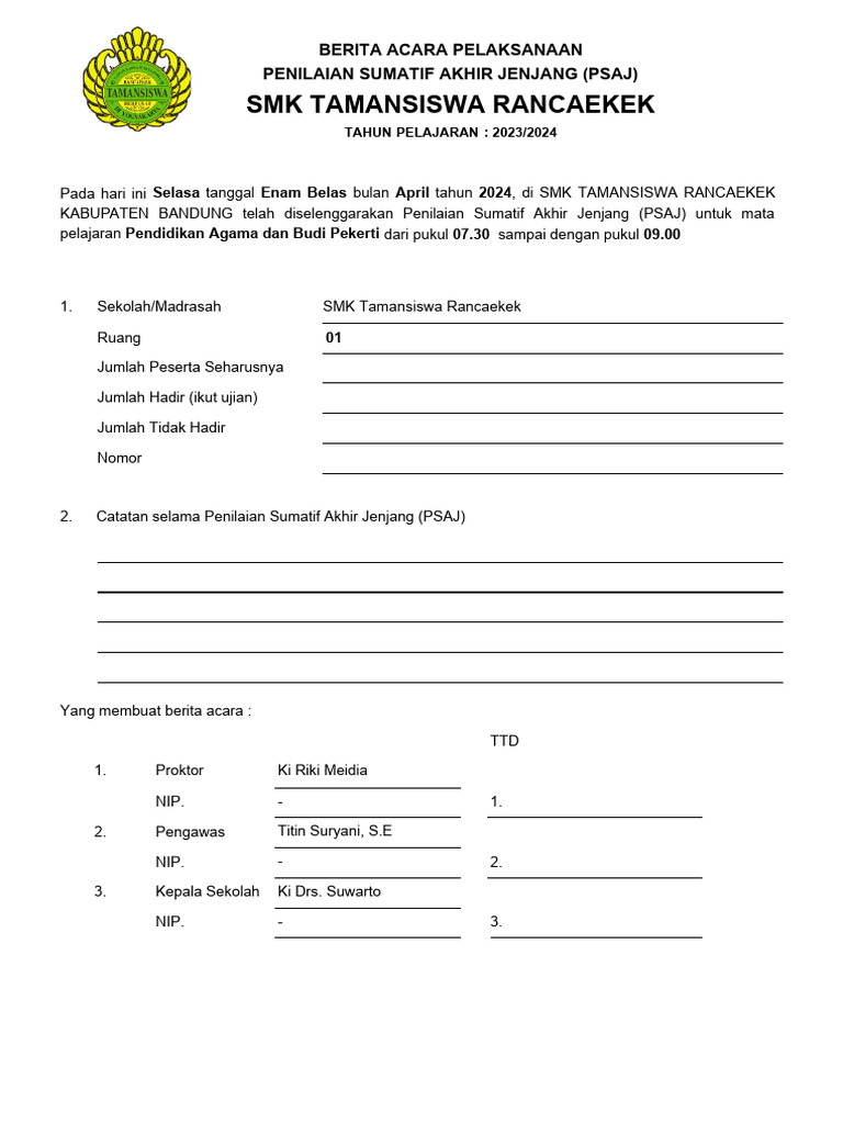 Berita Acara PSAJ | PDF