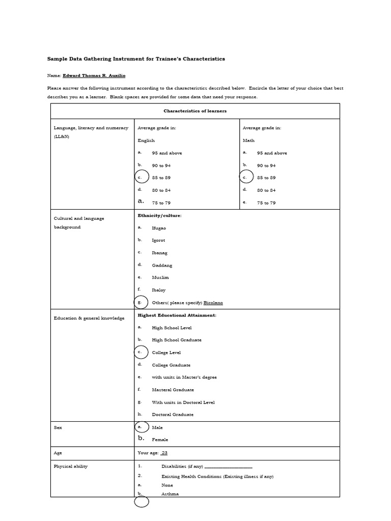 Data Gathering Instrument - Malou Rafer - For Printing.... | PDF | Learning | Learning Styles