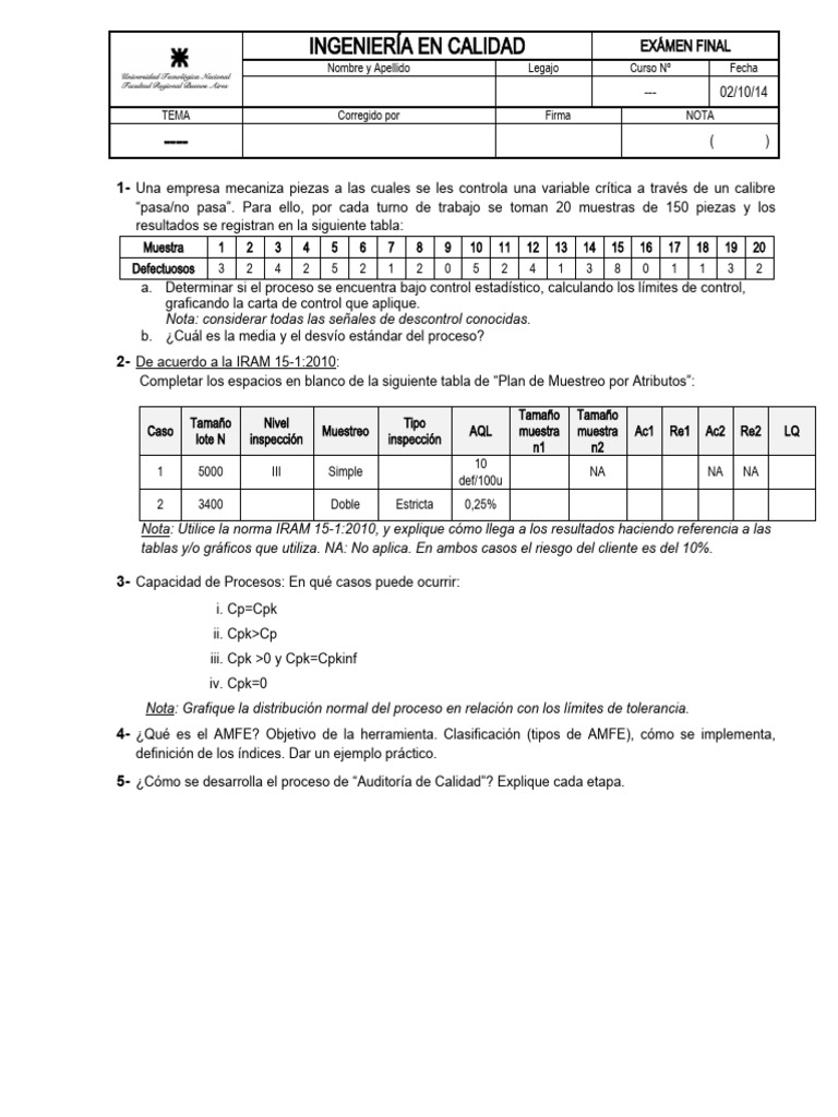 Examen Final de Ingeniería en Calidad | PDF | Tecnología