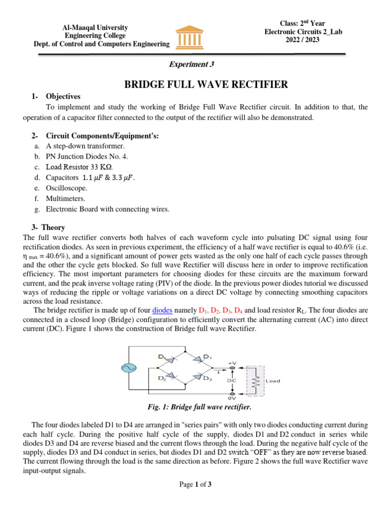 Experiment 3 | PDF | Rectifier | Capacitor