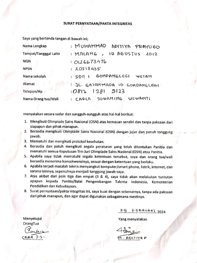 Pakta Integritas Adit (1) | PDF