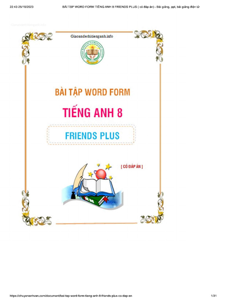 TÀI LIỆU WORD FORM - TIẾNG ANH 8 - FRIEND PLUS | PDF