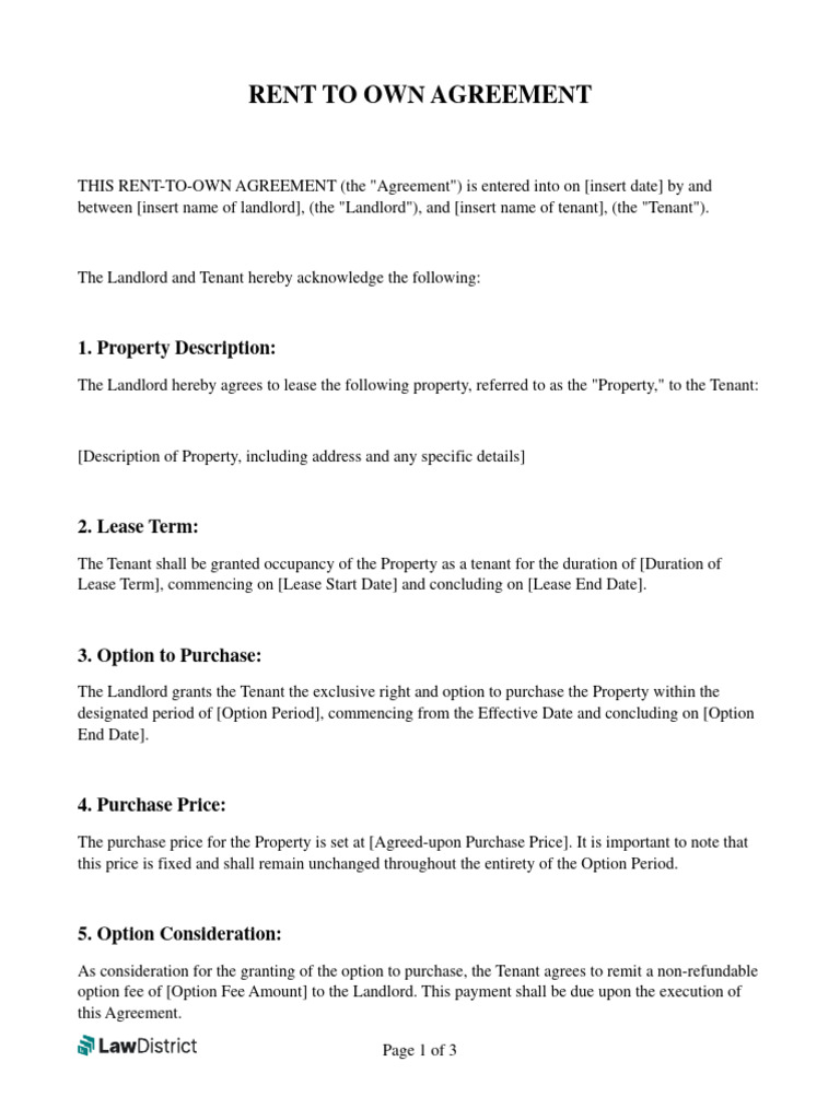 Rent To Own Agreement Template | PDF | Leasehold Estate | Lease