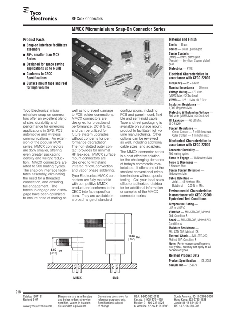 ENG CS 1307191 MMCX Connectors 0307 | PDF | Electrical Connector | Coaxial Cable