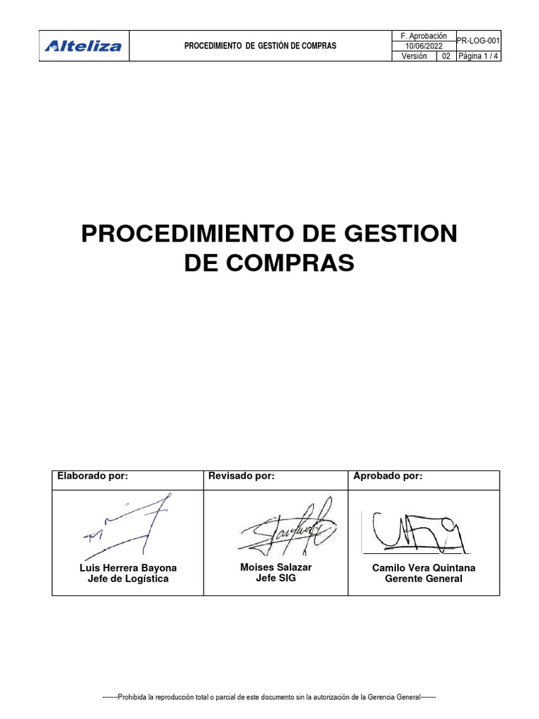 PR-LOG-001-PROCEDIMIENTO-COMPRAS | PDF | Calidad (comercial) | Sistema de manejo de calidad