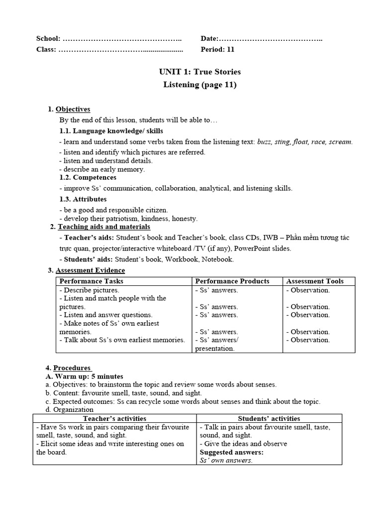 Unit1 - SB - Listening - p.11 | PDF | Memory | Senses