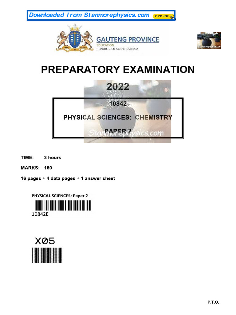 Gauteng Physical Science Grade 12 SEPT 2022 P2 and Memo | PDF | Catalysis | Chemical Reactions