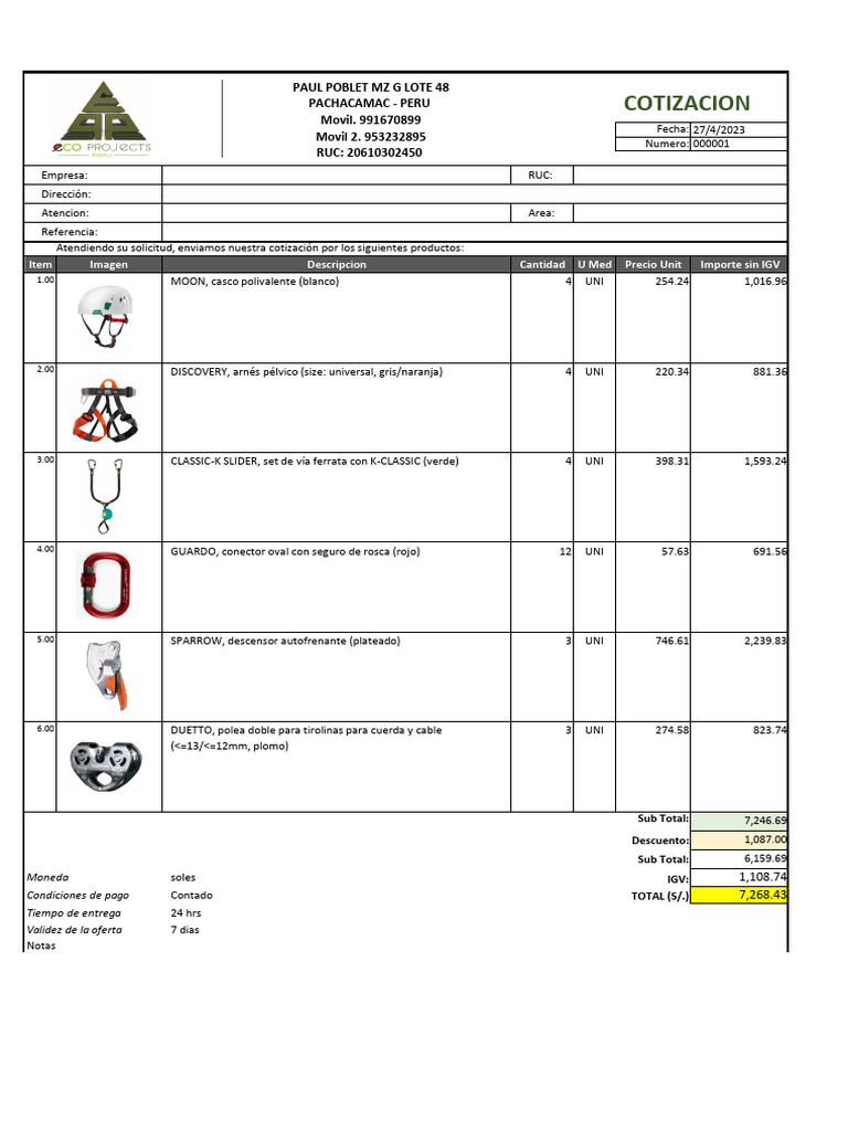 Cotizacion Epp - Kit Via Ferrata 27 | PDF