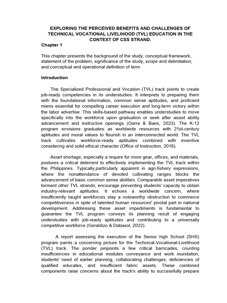 Exploring The Perceived Benefits and Challenges of Technical Vocational Livelihood (TVL ...