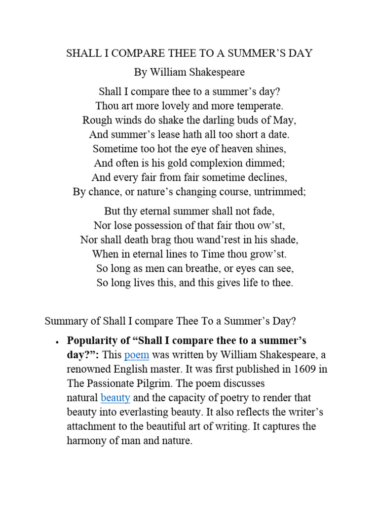 Shakespeare's Timeless Sonnet Analysis | PDF | Poetry | Poetics