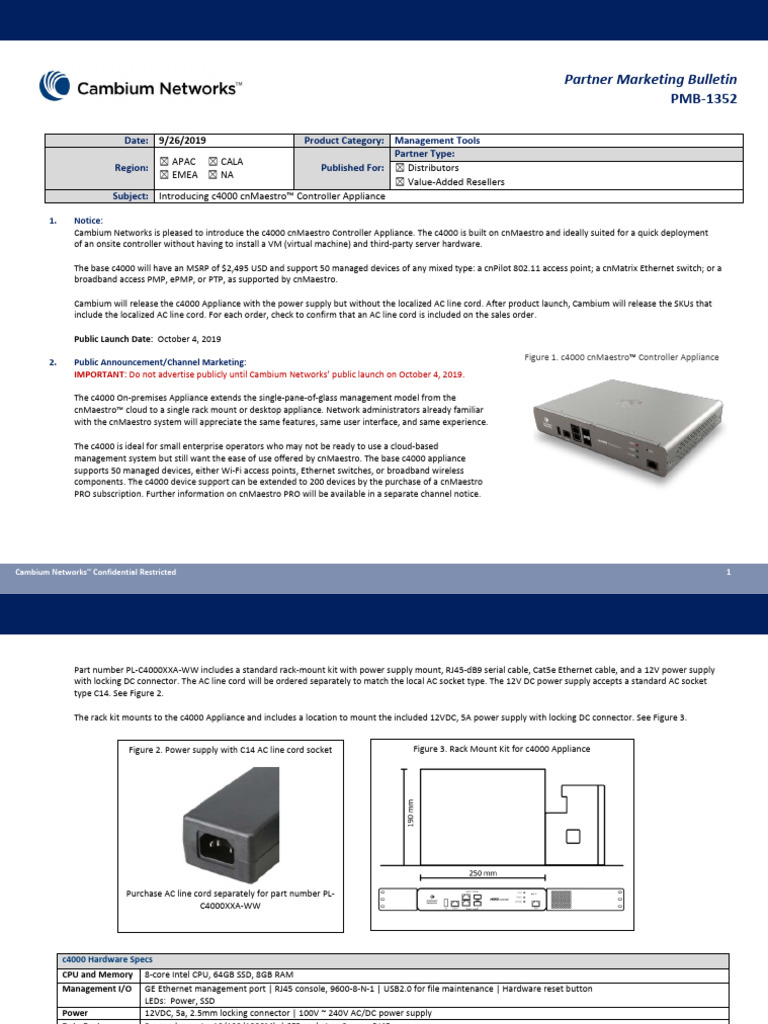 PMB-1352 Introducing Cnmaestro Network Management Appliance | PDF | Electrical Connector ...