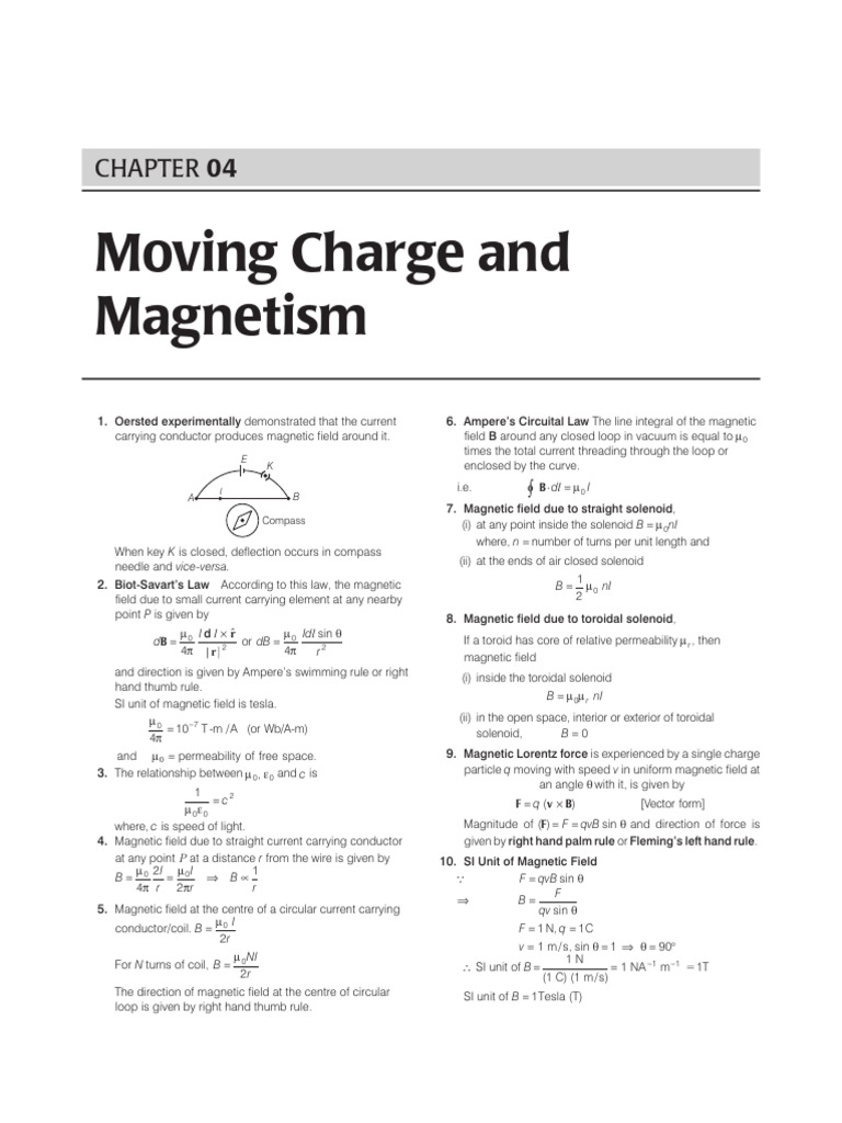 Moving Charge and Magnetism Class 12 Short Notes | PDF | Magnetic Field ...