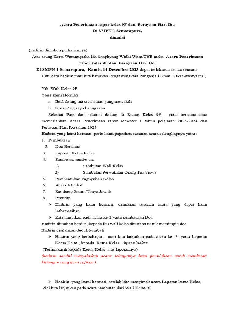 Penerimaan Rapor dan Hari Ibu 2023 | PDF | Perjalanan | Seni & Disiplin Bahasa