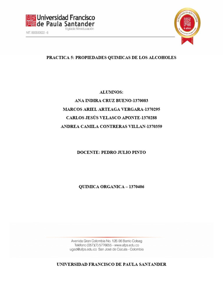 Practica 5 Propiedades de Los Alcoholes | PDF | Etanol | Ester