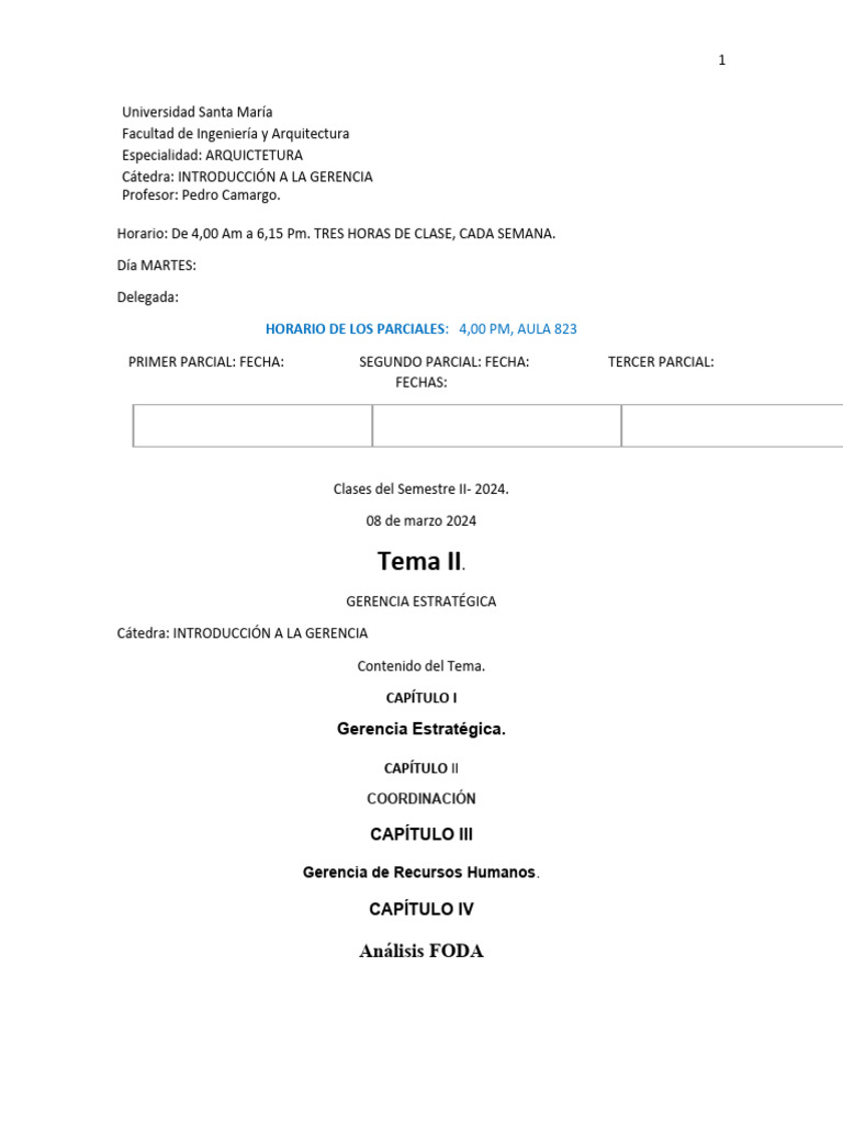 Tema Ii Gerencia Estrategica | PDF | Análisis FODA | Gestión de recursos humanos