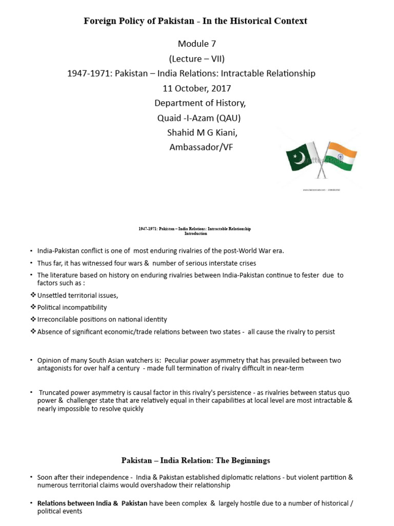 India-Pakistan Relationships in Historical background | PDF | Pakistan ...