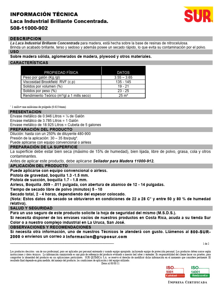 Hoja Tecnica Laca Brillante | PDF
