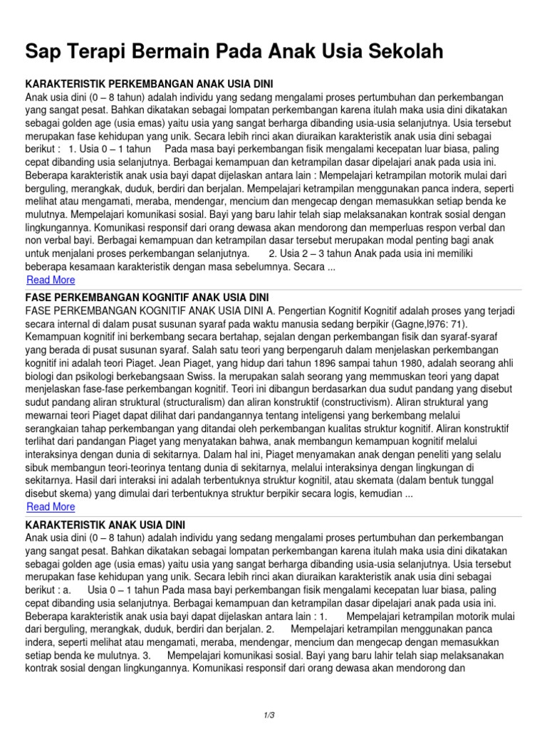 Sap Terapi Bermain Pada Anak Usia Sekolah | PDF | Pengembangan Diri