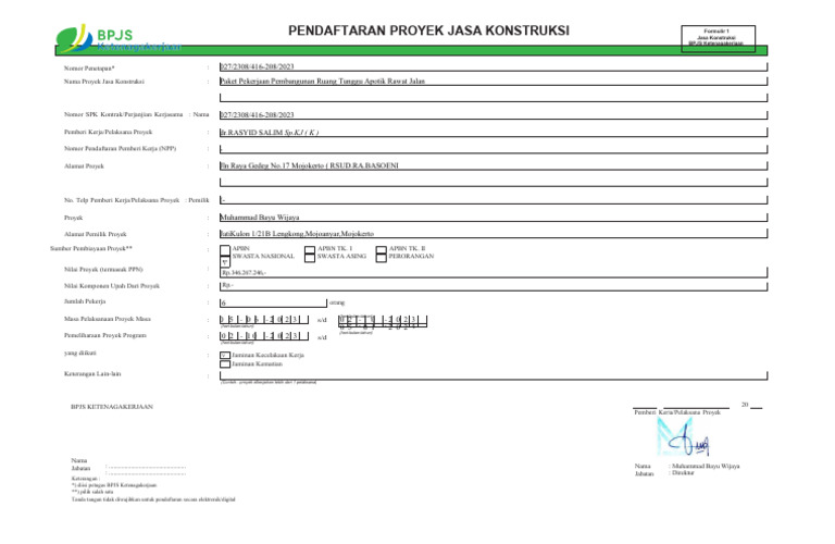 formulir pendaftaran jasa konstruksi (1) | PDF