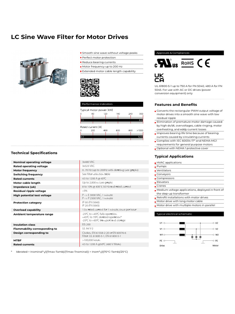 Schaffner FN5040/FN5045 Sine Wave Filter | PDF | Alternating Current ...