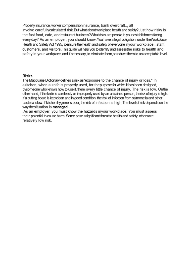 Health and Safety in Fast Food | PDF | Knife | Personal Protective ...