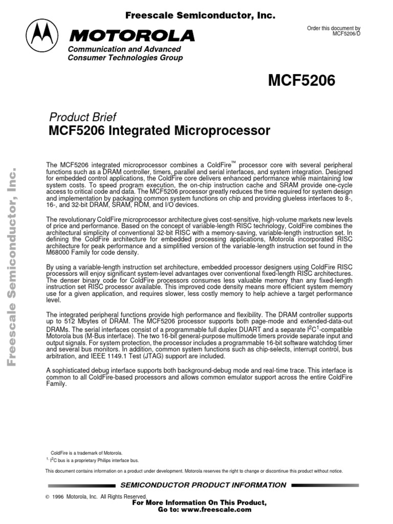 MCF5206FT | PDF | Cpu Cache | Central Processing Unit