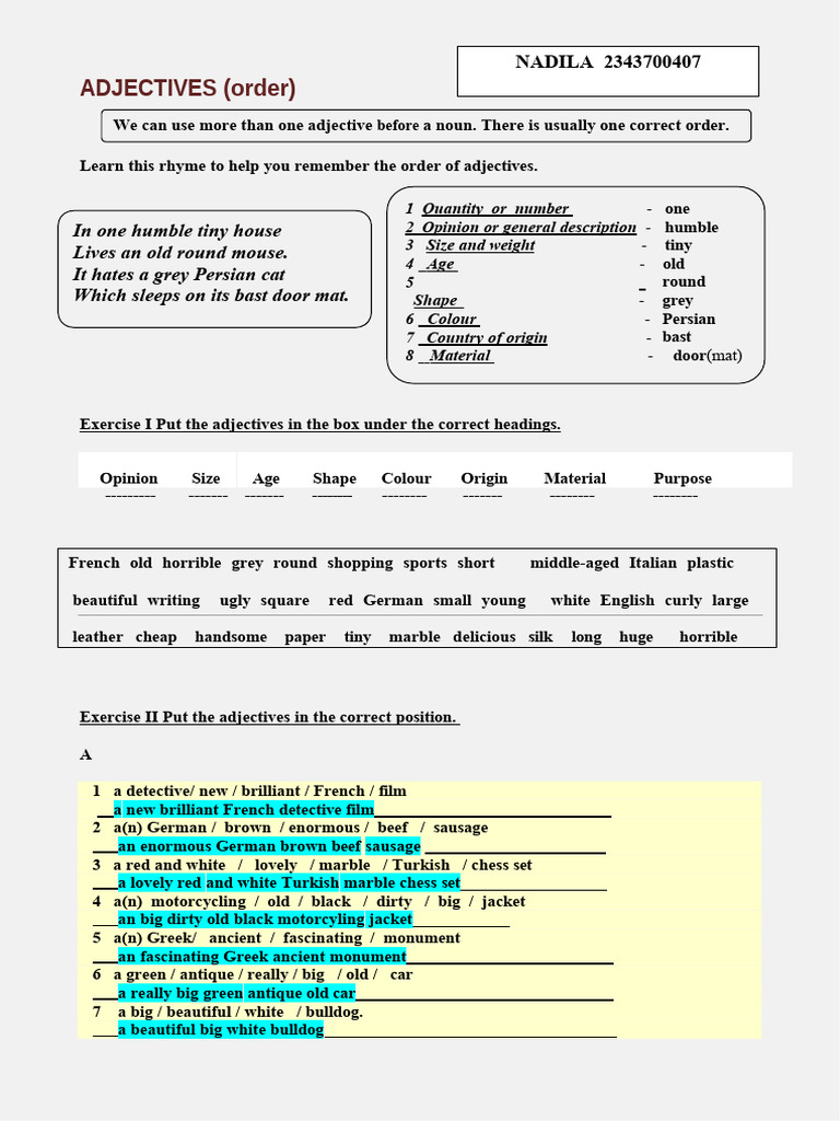 Beginner-order-of | PDF | Adjective