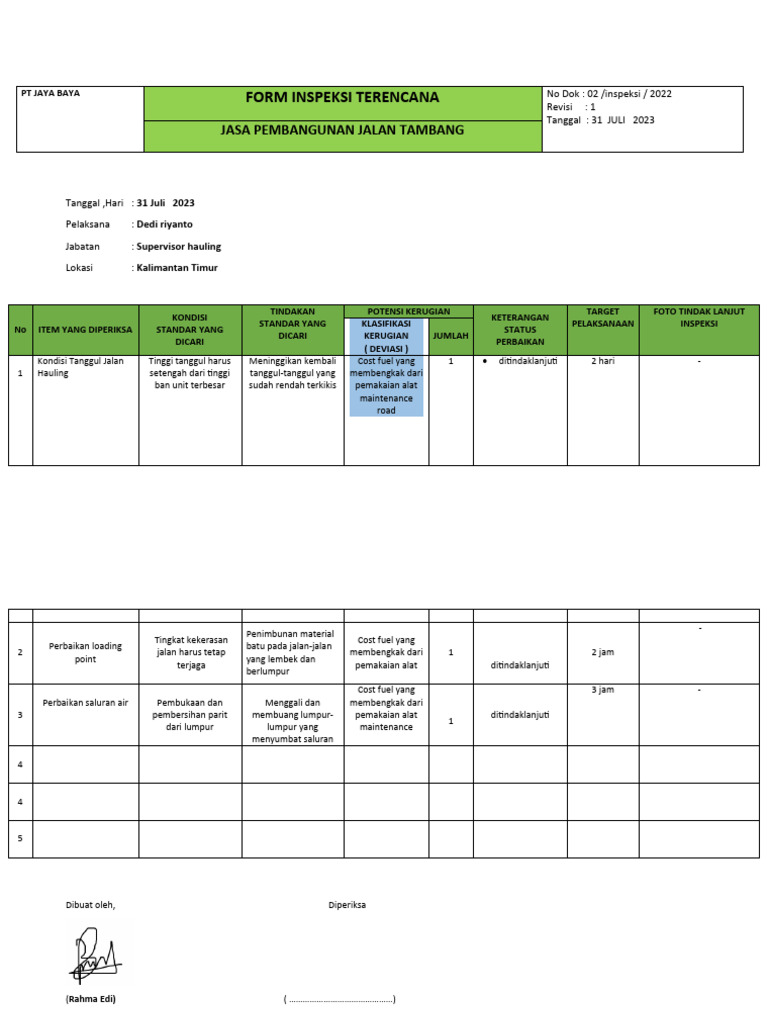 Sk 02 Form Inspeksi Terencana | PDF