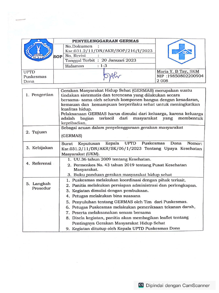 Sop Penyelenggaraan Germas | PDF