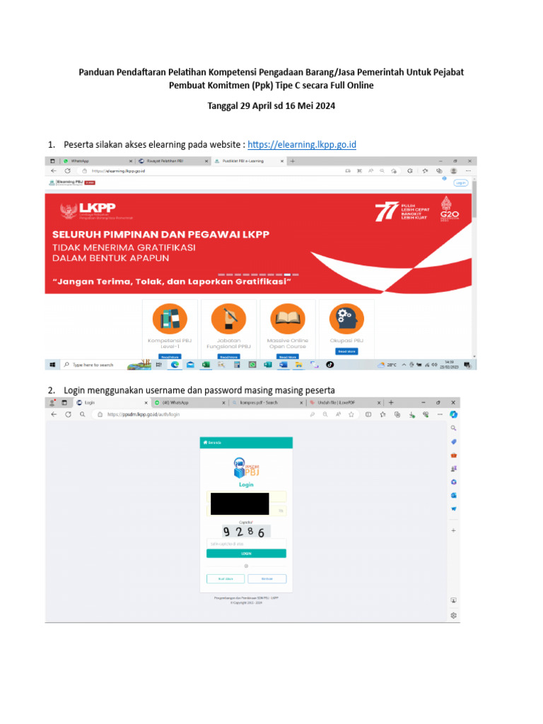 Panduan Elearning Pelatihan PPK Tipe C - 29 Apr SD 16 Mei 2024 | PDF
