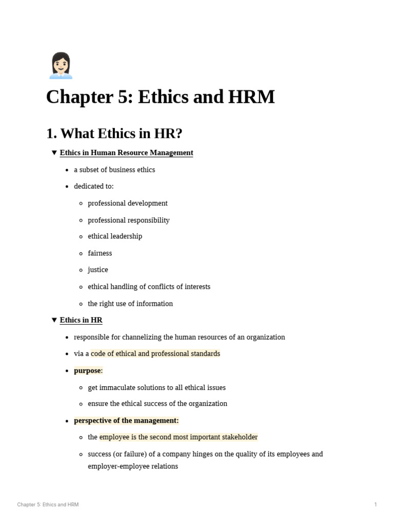 Chapter 5 Ethics and HRM | Download Free PDF | Human Resource Management | Employment