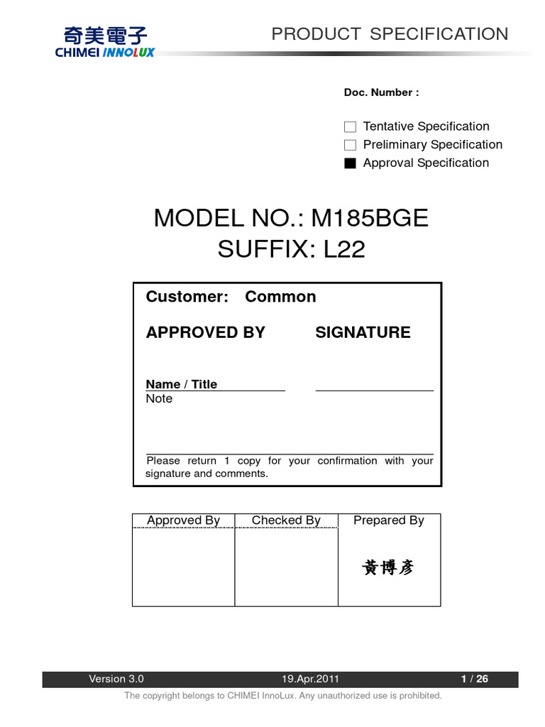 M185bge L22 | PDF | Liquid Crystal Display | Contrast (Vision)