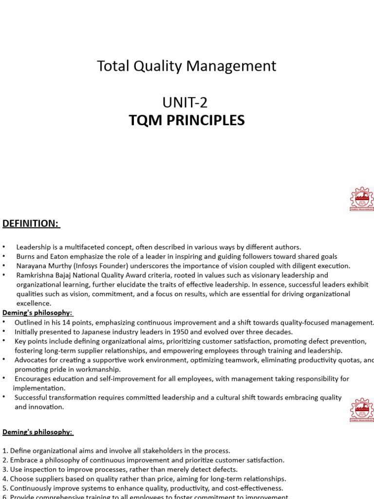 Total Quality Management Unit 2 | PDF | Empowerment | Lean Manufacturing
