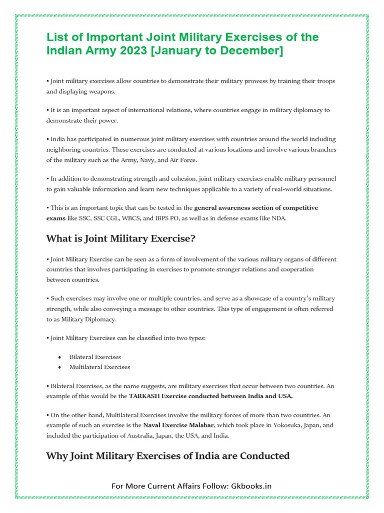 Joint Milittary Exercise January To December 2023 | PDF | Defense ...