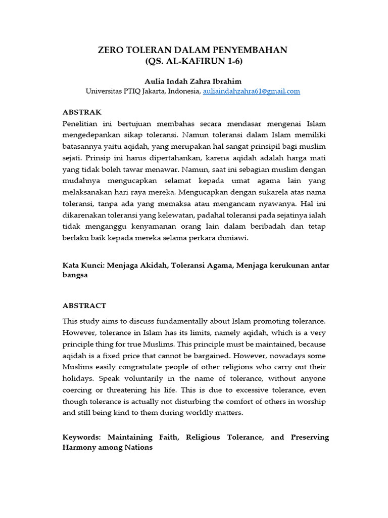 Zero Toleran Dalam Penyembahan (QS Al Kafirun 1-6) - Aulia Indah Zahra ...