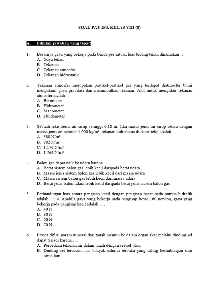 Soal Pat Ipa Kelas Viii | PDF | Ilmu Sosial | Sains & Matematika