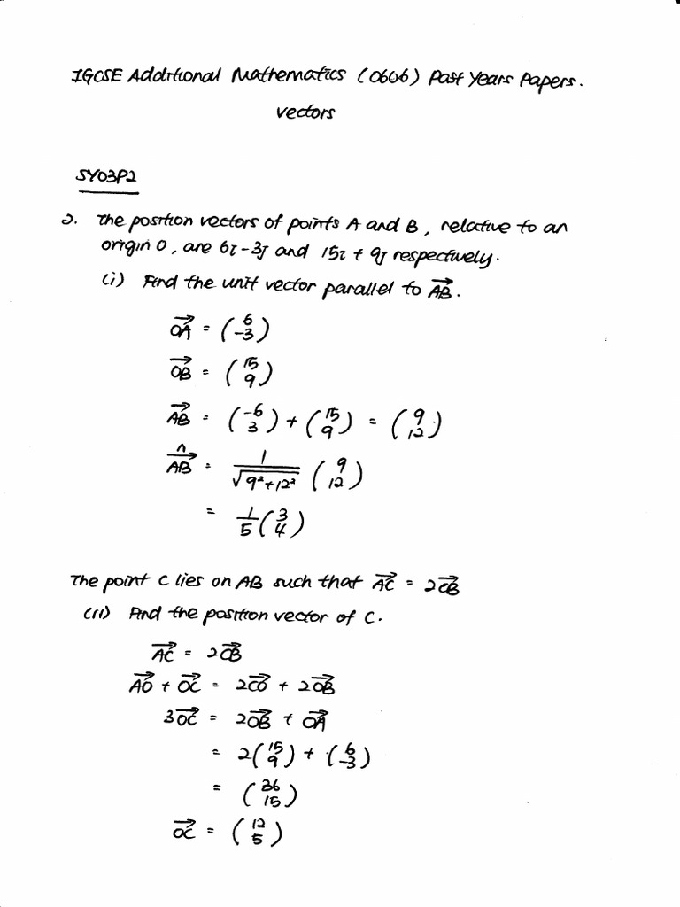 Addmaths Pyq - Vectors (Summer) Worked Example | PDF | Science ...