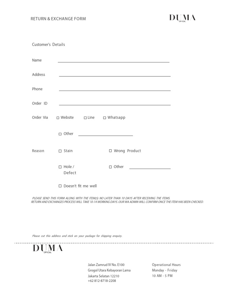 Return & Exchange Form Template | PDF