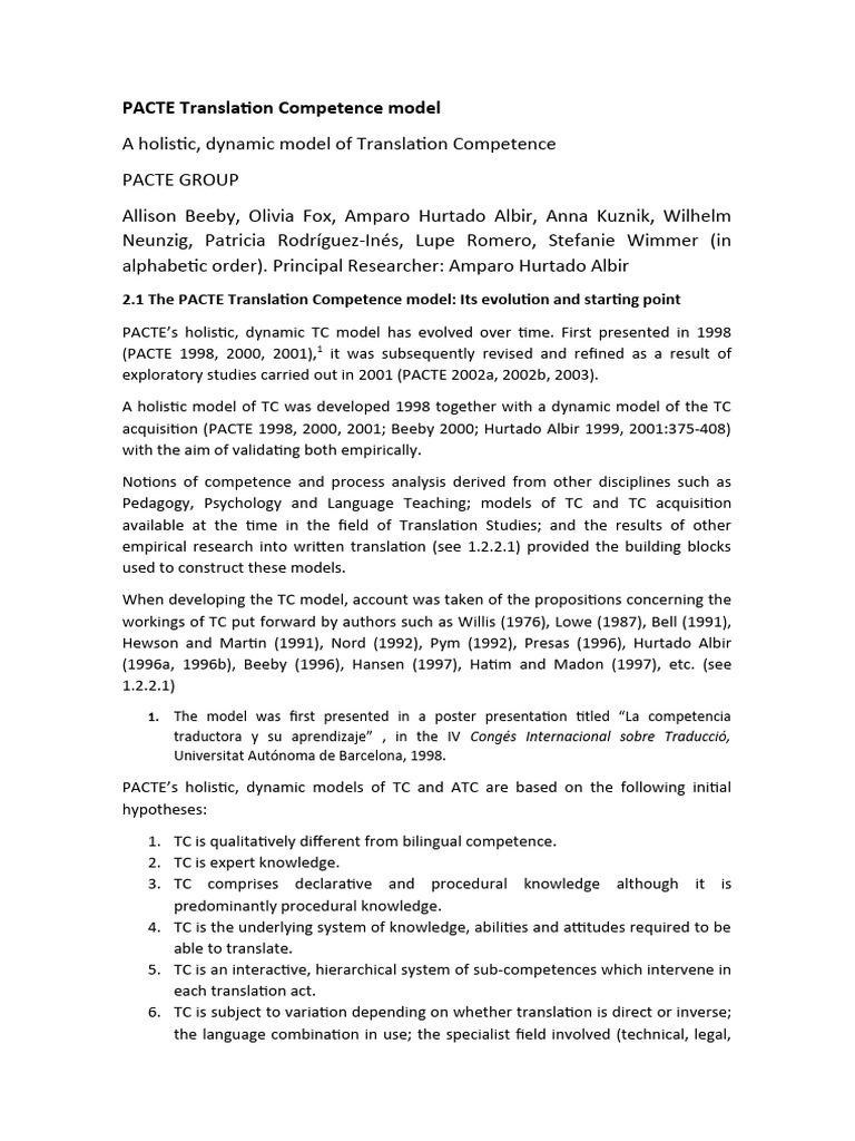 PACTE Translation Competence Model | PDF | Translations | Knowledge
